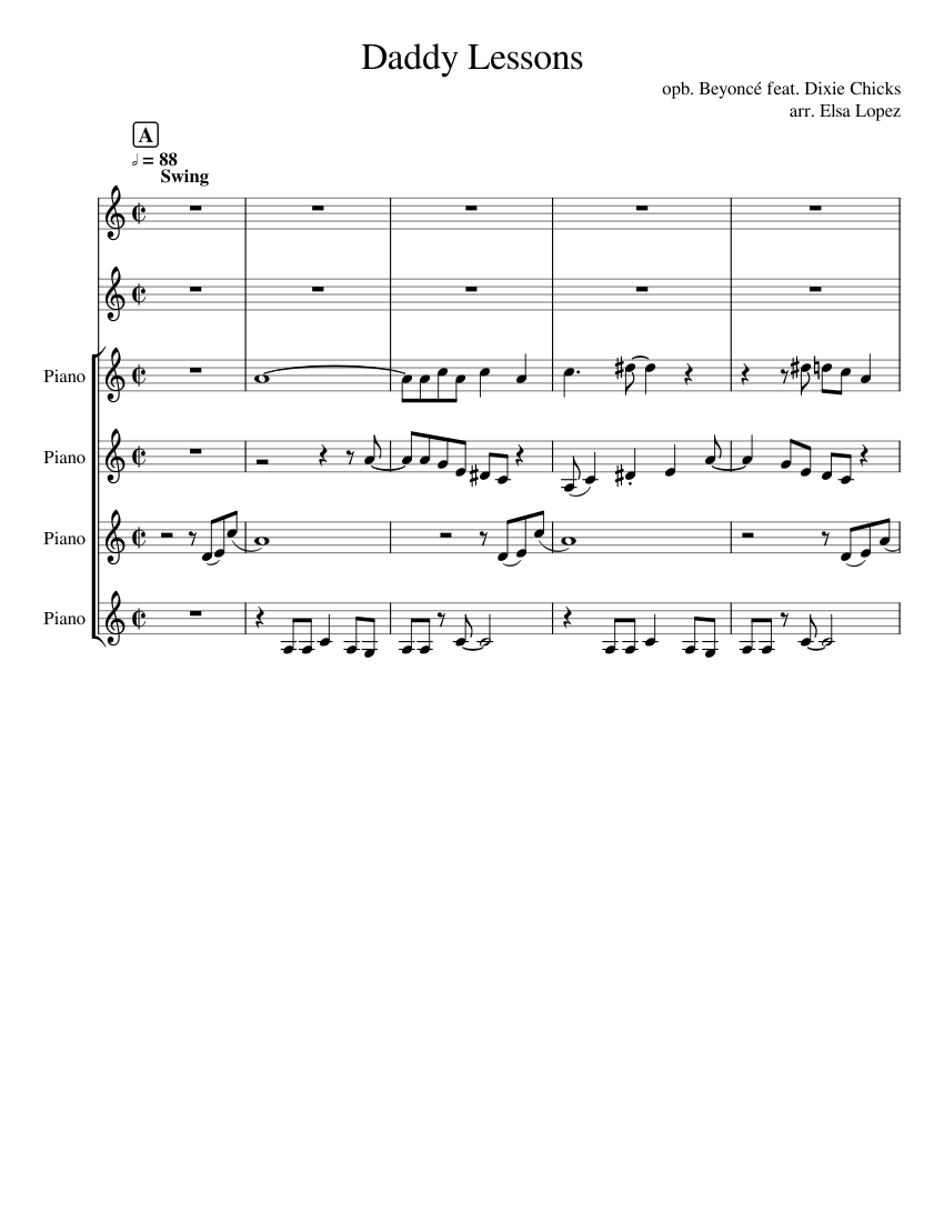 Daddy Lessons Rough Sheet Music for Piano (Mixed Quintet) | MuseScore.com