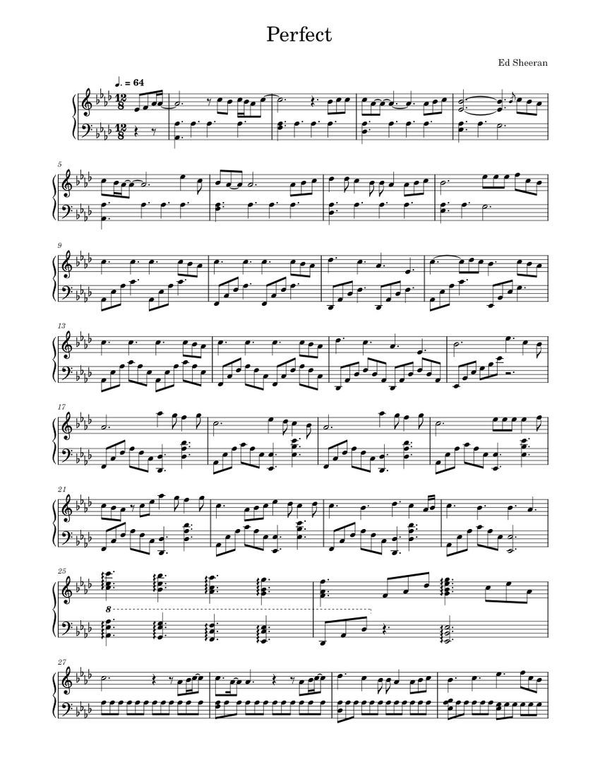 Perfect – Ed Sheeran Perfect Sheet Music for Piano (Solo) | MuseScore.com