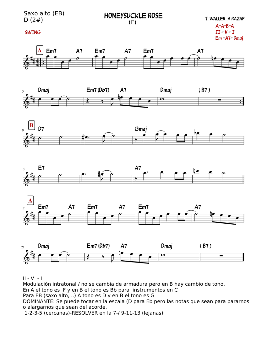 HONEYSUCKLE ROSE-SAX 1 Sheet Music for Saxophone alto (Solo ...
