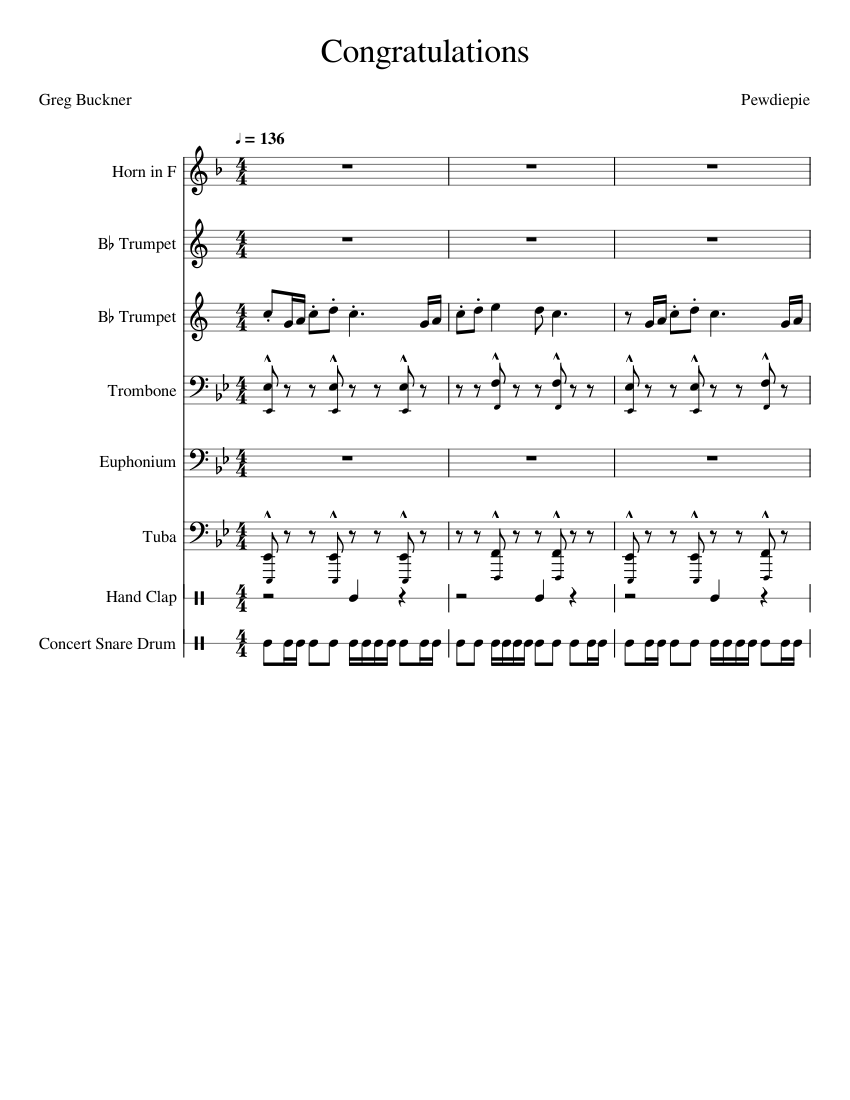 Congratulations Sheet music for Trombone, Euphonium, Tuba, Trumpet in b ...