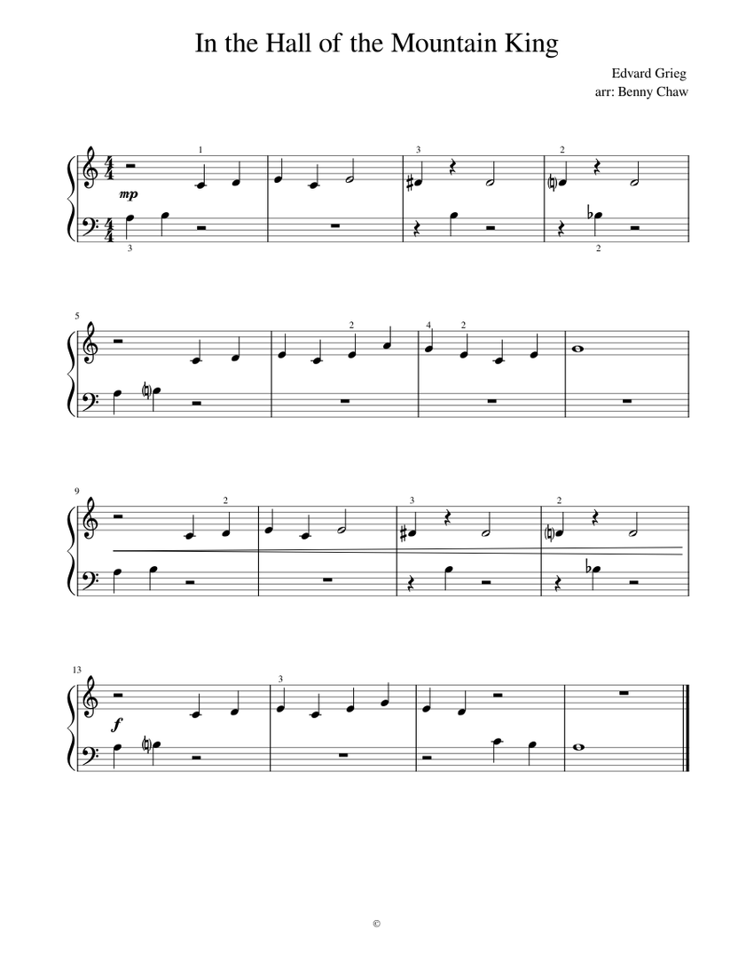 In the Hall of the Mountain King Sheet Music for Piano (Solo) easy ...