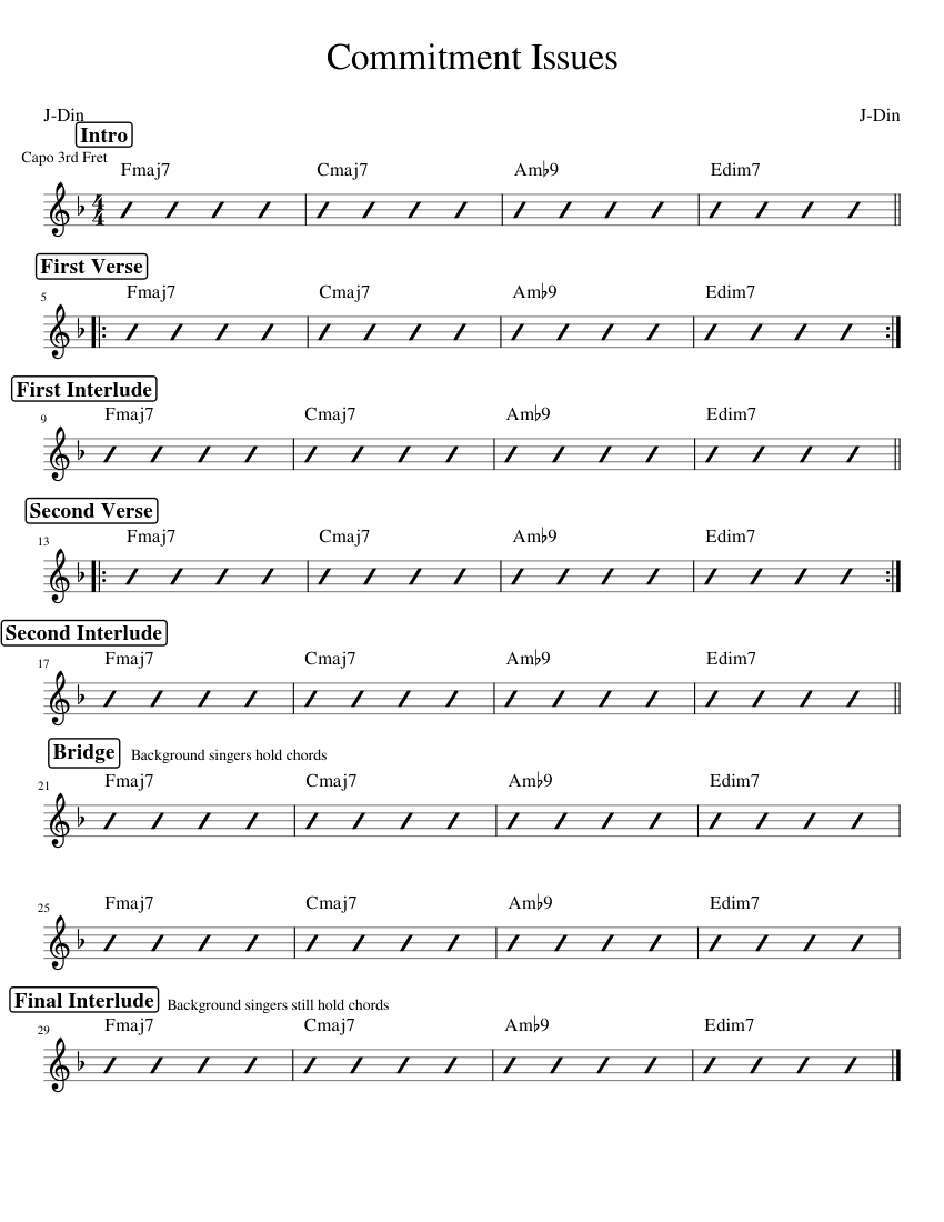 Commitment Issues Chord Chart Sheet music for Piano (Piano-Voice-Guitar ...