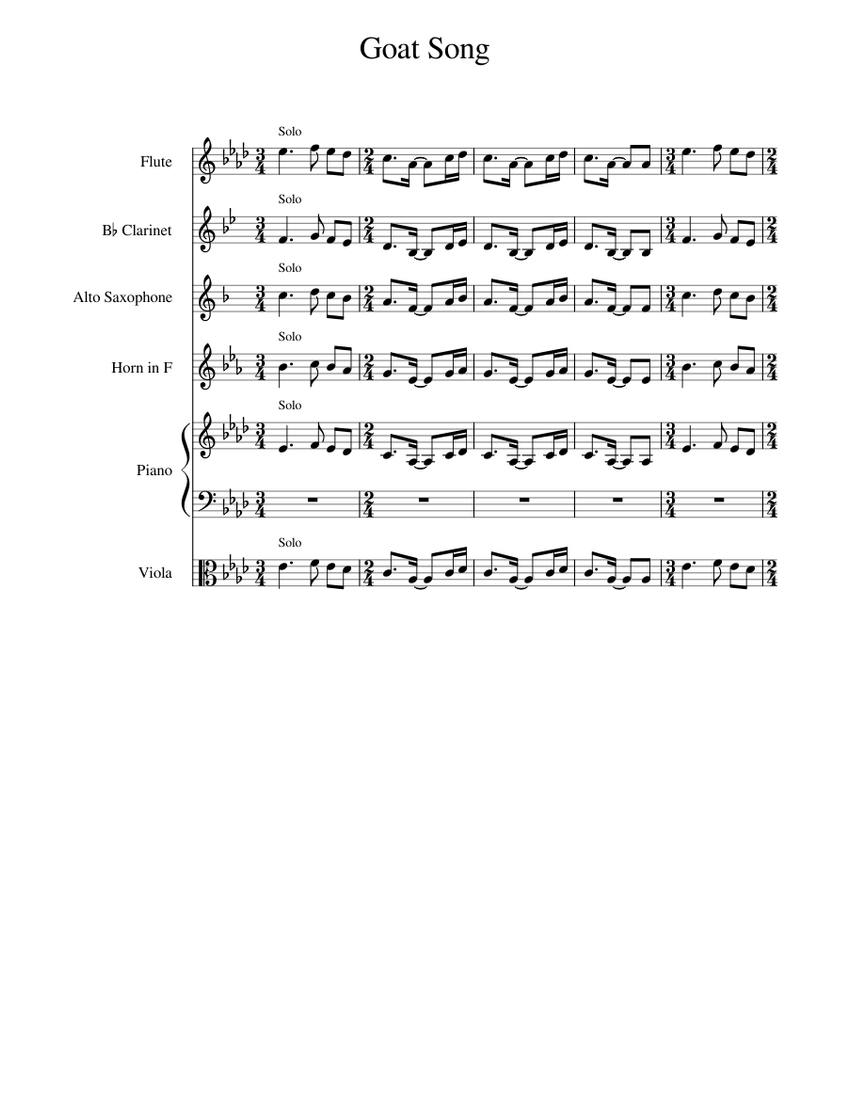Goat Song Sheet music for Piano, Flute, Clarinet in b-flat, Saxophone ...