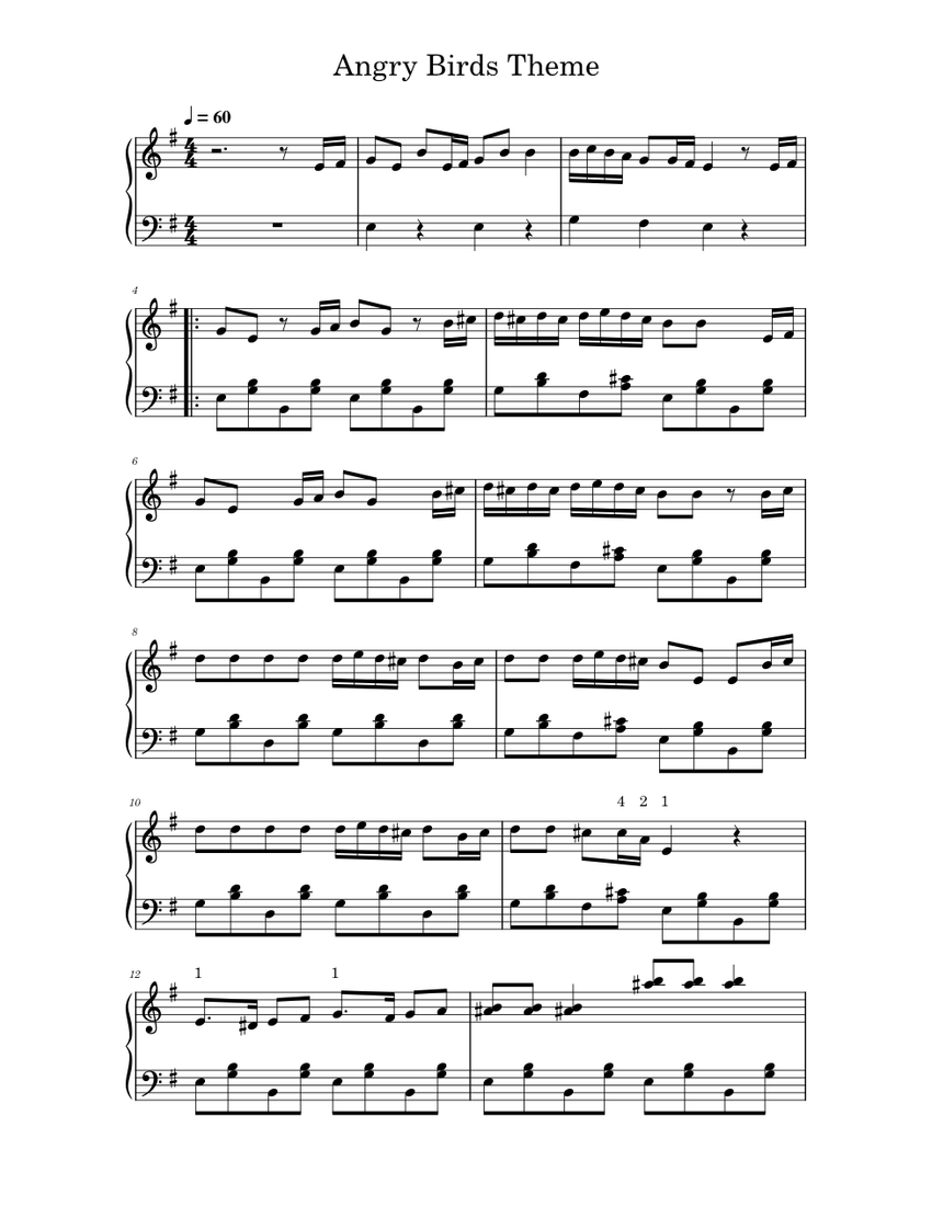 Angry Birds Theme - Piano 11 Sheet Music for Piano (Solo) | MuseScore.com