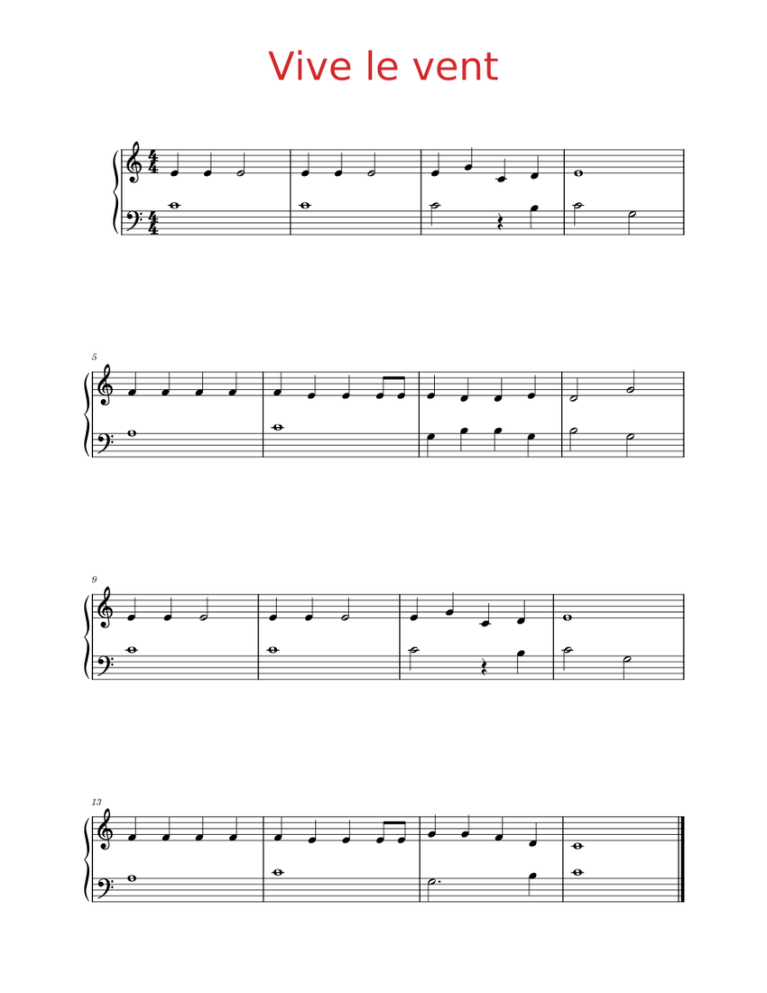 Vive le vent Sheet music for Piano (Solo) Easy | Musescore.com