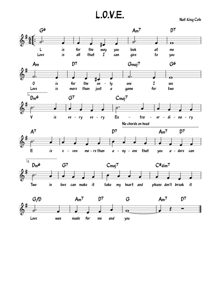 L.O.V.E. Sheet Music with Chords for Piano (Solo) Easy | MuseScore.com