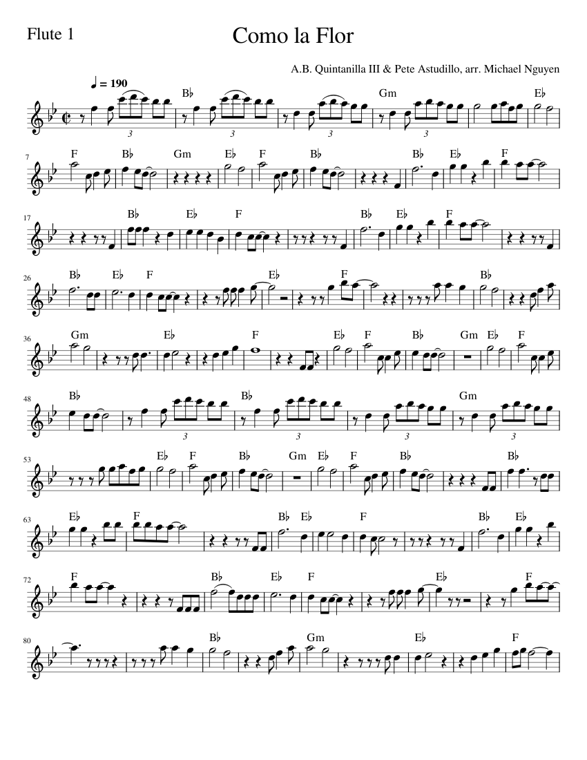 Como la Flor - Flute 1 Solo Part Sheet Music with Chords for Flute ...