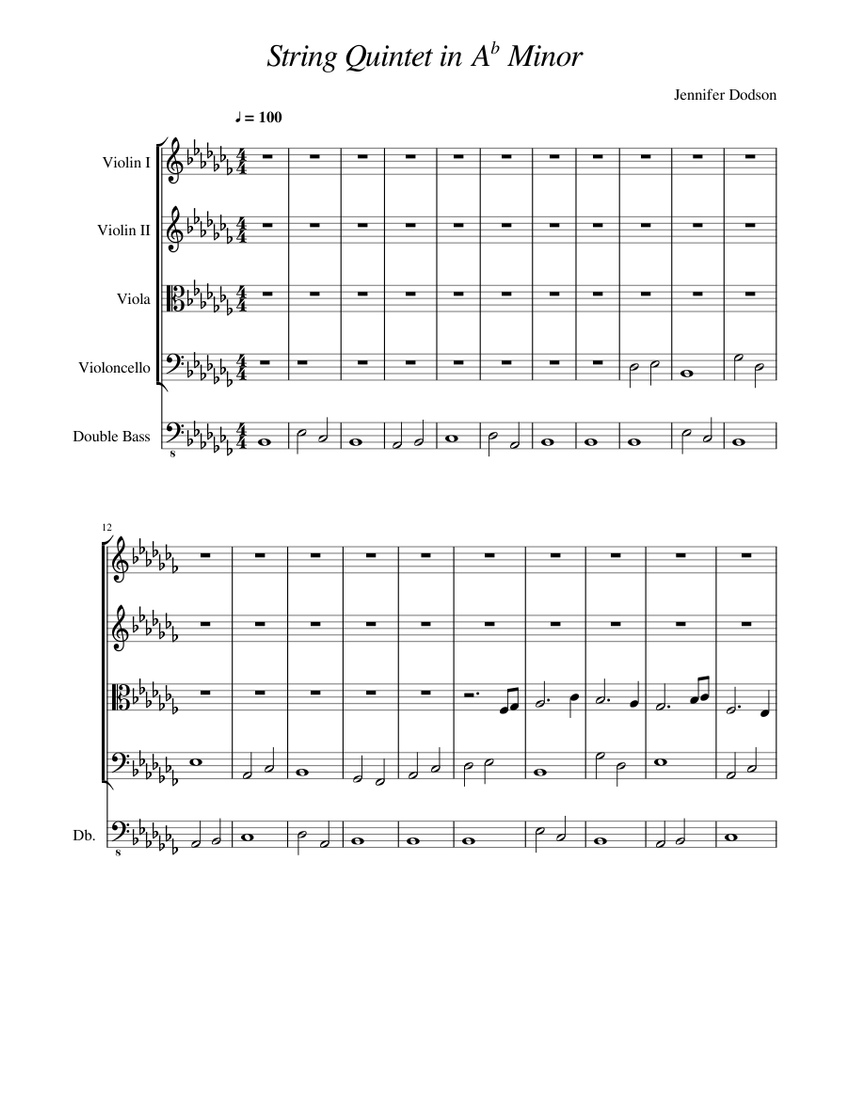 String Quintet in Ab Minor Sheet music for Contrabass, Violin, Viola ...