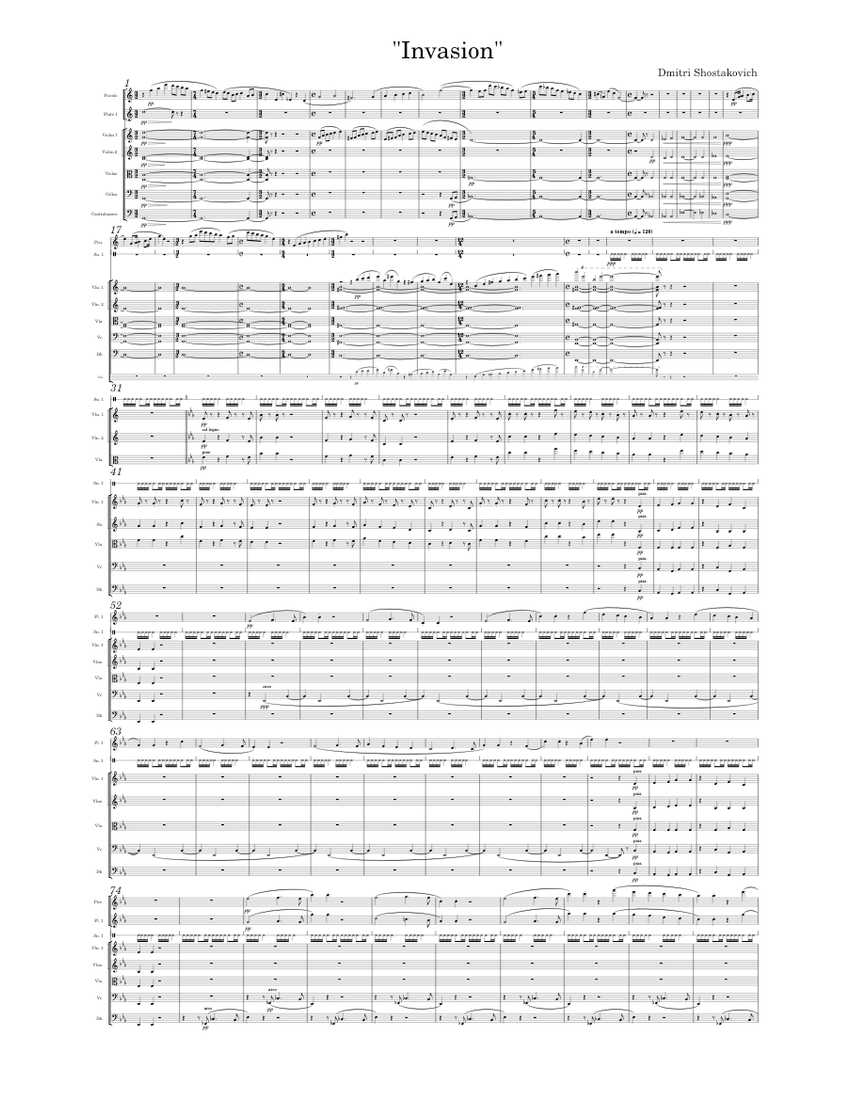"Invasion" from Symphony No. 7, Op. 60 "Leningrad" – Dmitri Shostakovich Sheet Music for Piano ...