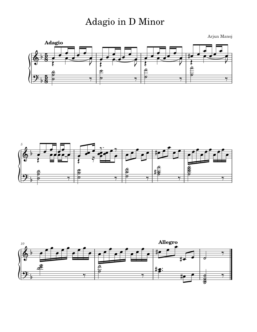 Adagio in D Minor Sheet Music for Piano (Solo) easy | MuseScore.com