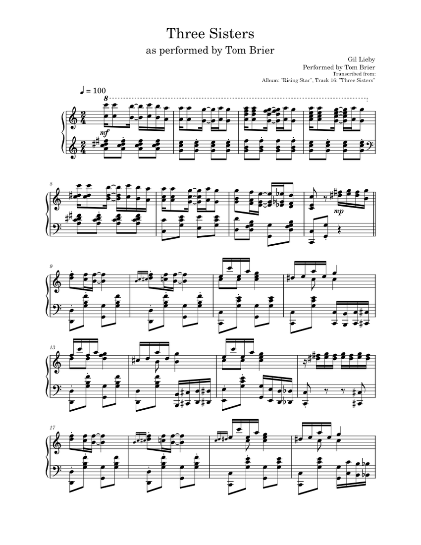 Three Sisters as performed by Tom Brier Sheet music for Piano (Solo) | Musescore.com
