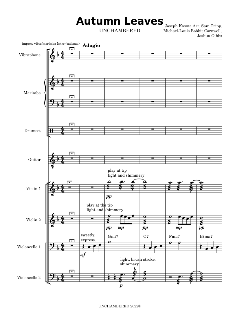 Autumn leaves – Joseph Kosma Sheet music for Vibraphone, Violin, Cello ...