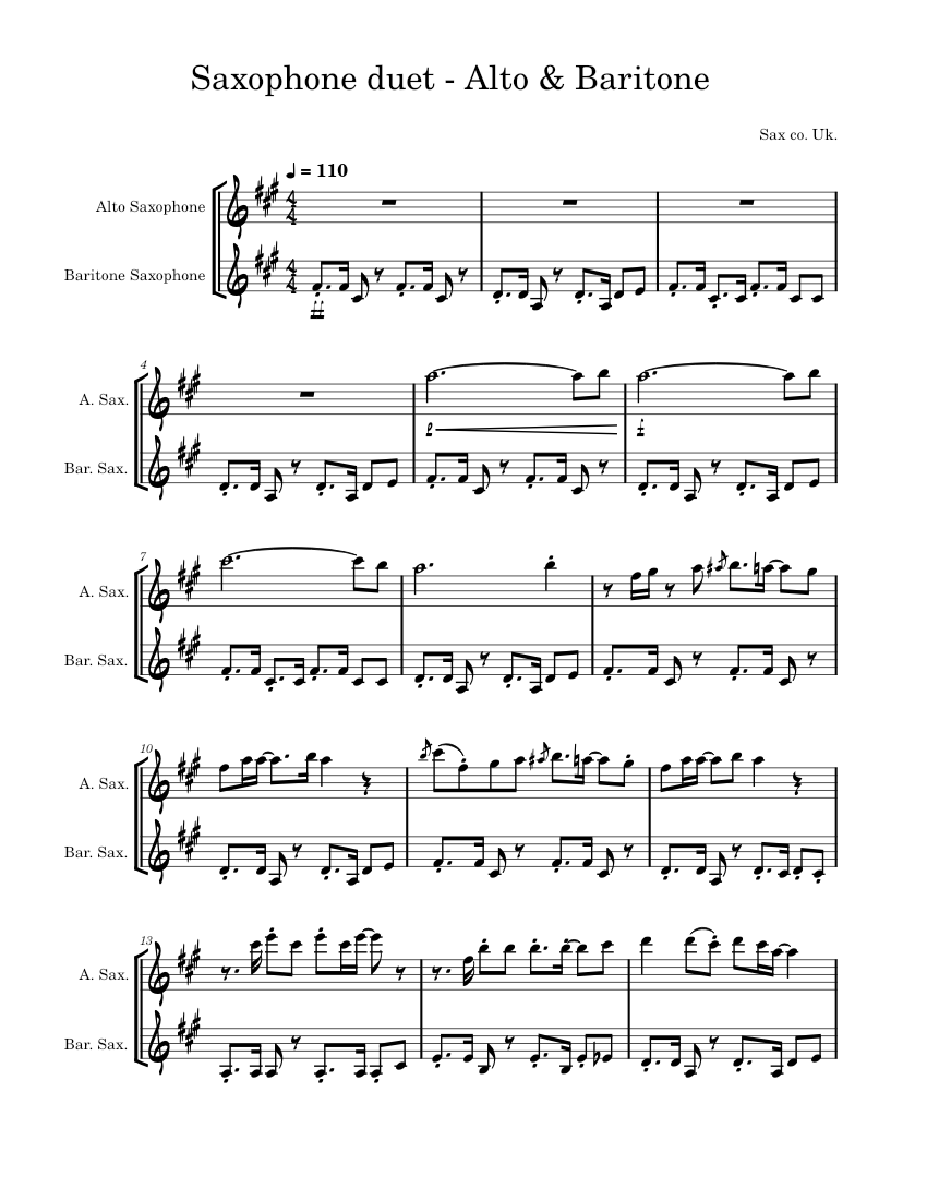 Saxophone duet - Alto & Baritone Sheet Music for Saxophone alto ...