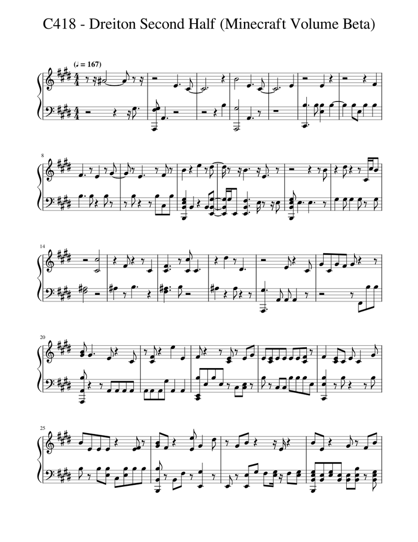 C418 - Dreiton Second Half (Minecraft Volume Beta) Sheet Music for ...