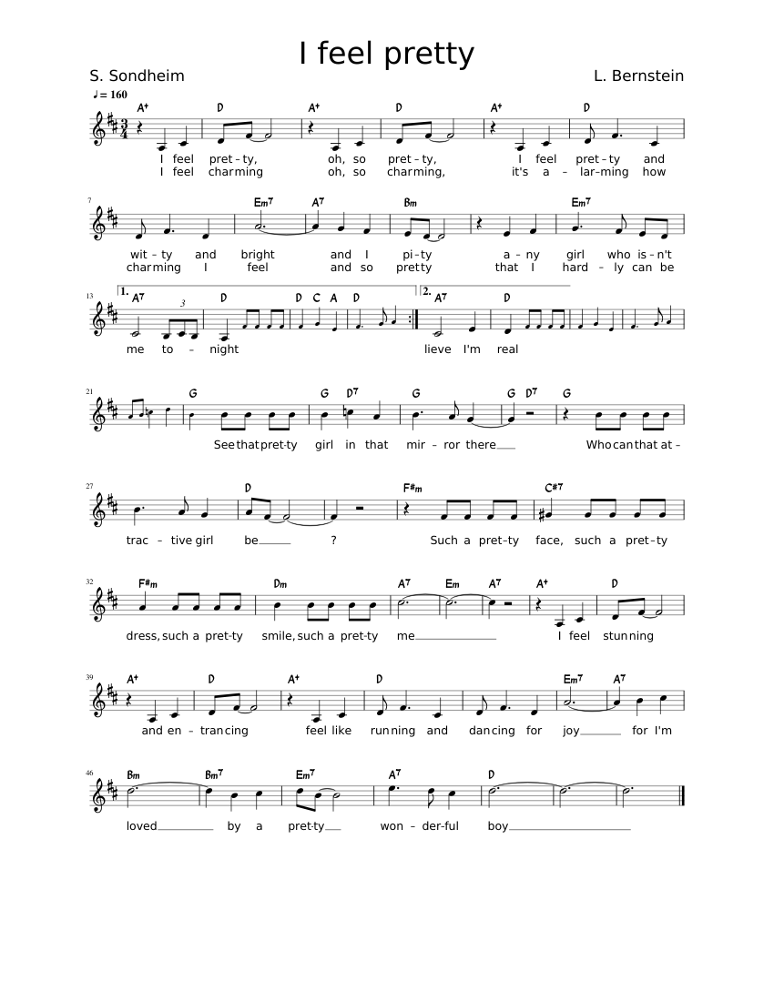 I Feel Pretty Sheet Music with Chords for Piano (Solo) Easy | MuseScore.com