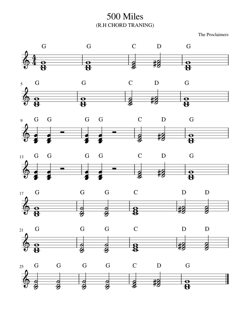 500 Miles Sheet Music with Chords for Piano (Solo) easy | MuseScore.com