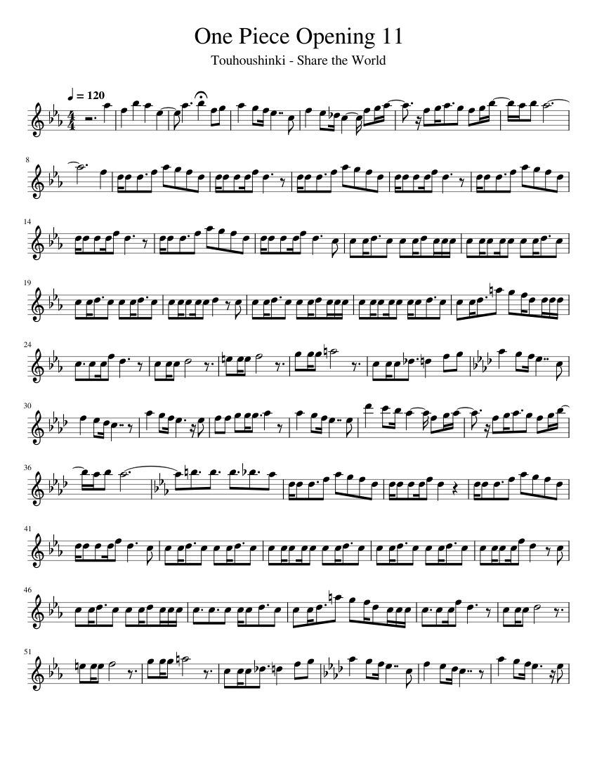 One Piece Opening 11 Sheet Music for Flute (Solo) | MuseScore.com