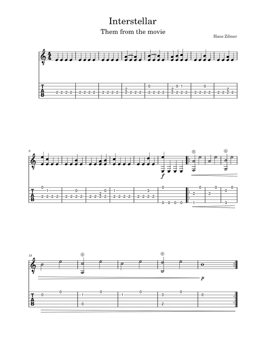 Interstellar – Hans Zimmer Interstellar Guitar Sheet Music and Tab for ...