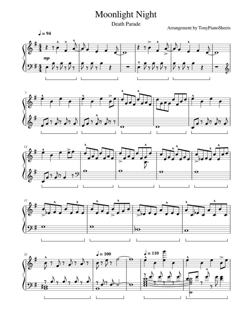 Death Parade OST - Moonlit Night Sheet Music for Piano (Solo ...