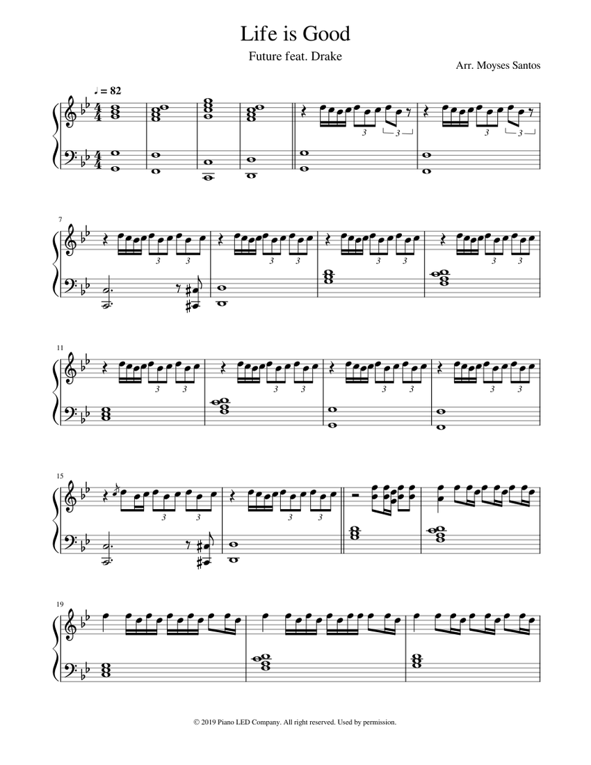 Future - Life is Good (feat. Drake) | Piano Cover Sheet Music for Piano ...