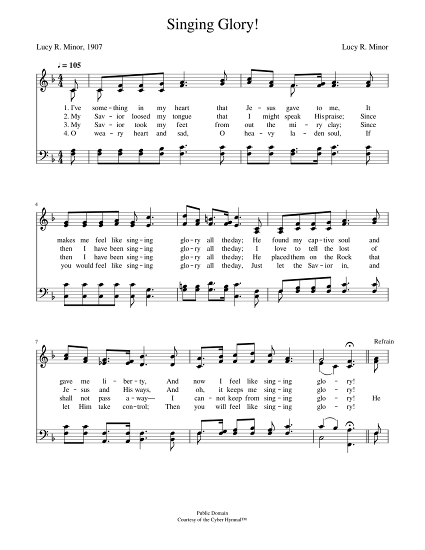 Singing glory! - Lucy R. Minor Sheet Music for Piano (Piano Duo ...