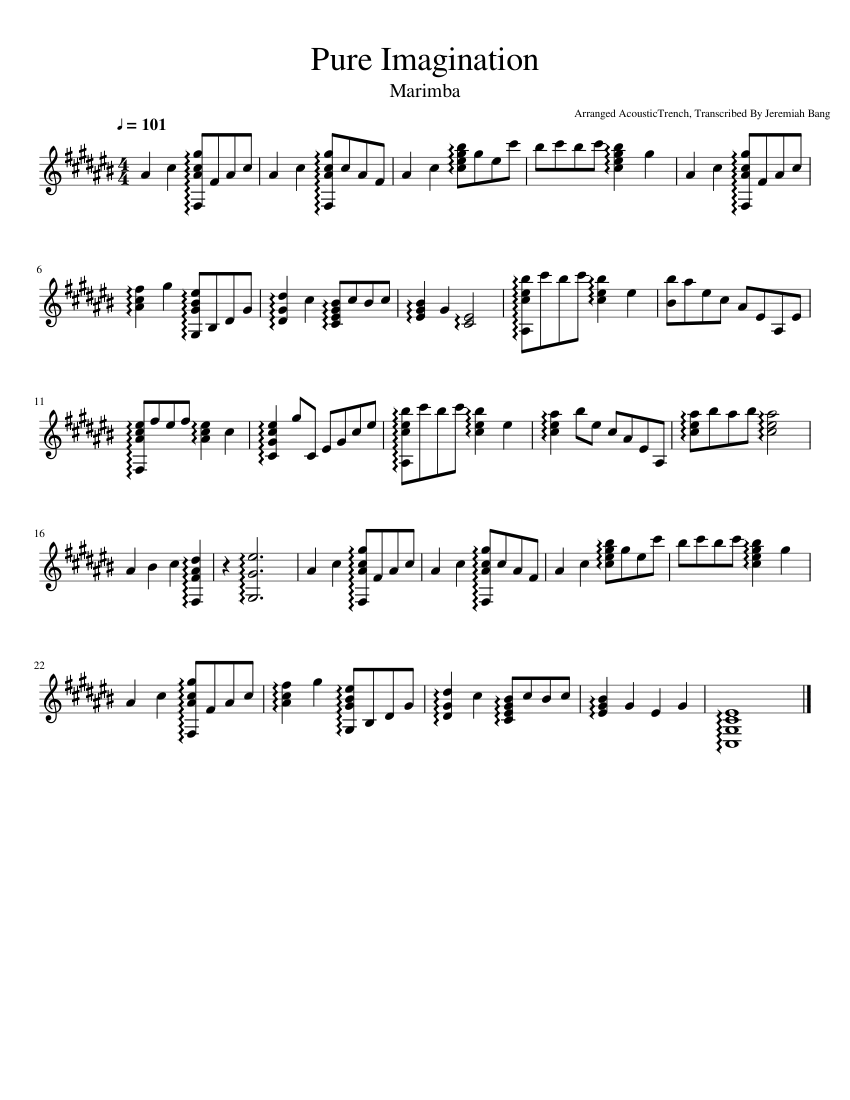 Pure Imagination: Marimba Solo Sheet Music for Marimba (Solo ...