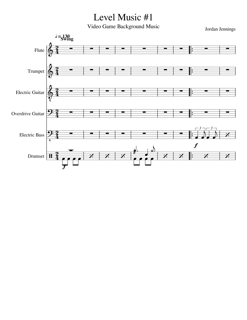 Level Music 1 Sheet music for Flute, Guitar, Bass guitar, Drum group ...