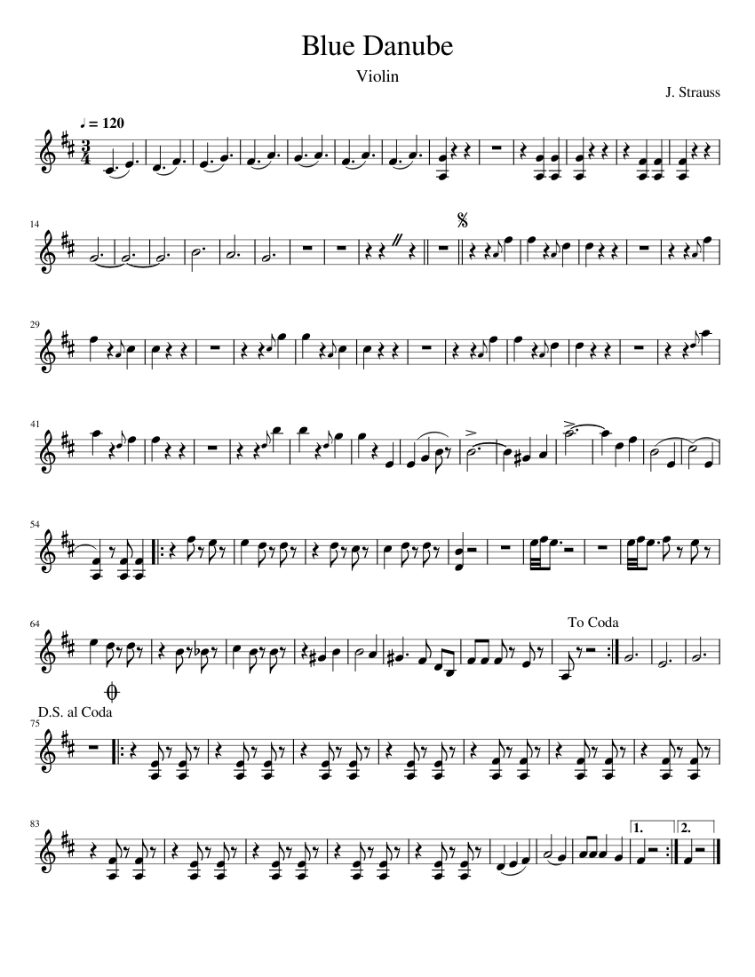 Blue Danube Sheet music for Violin (Solo) | Musescore.com