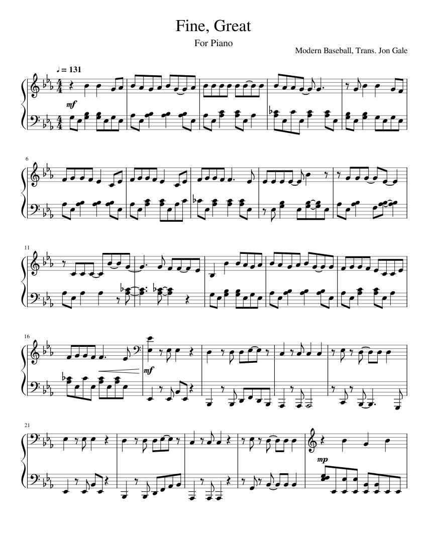 Fine, Great - Modern Baseball Sheet Music for Piano (Solo) | MuseScore.com