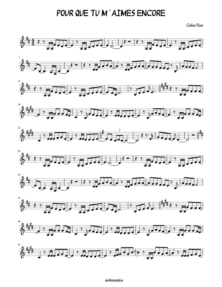 POUR_QUE_TU_M´AIMES_ENCORE Sheet music for Piano (Solo) Easy | Musescore.com
