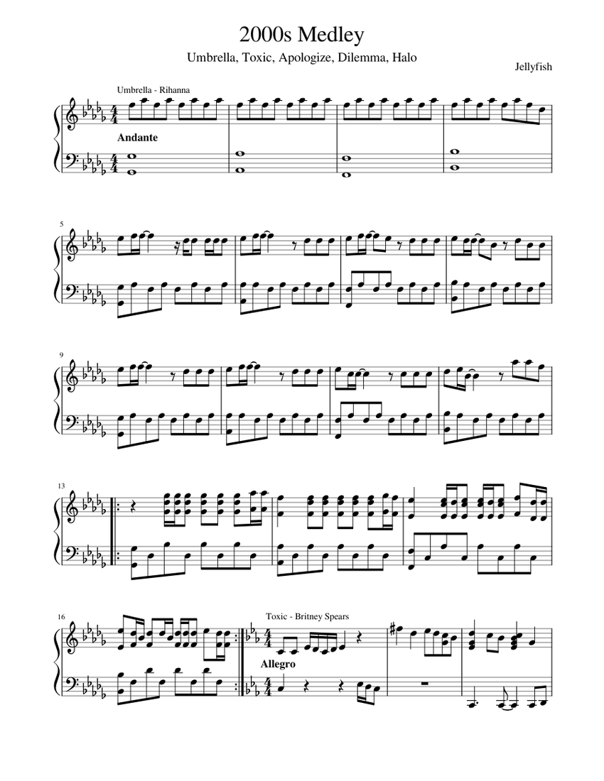 2000s Medley Sheet Music for Piano (Solo) | MuseScore.com