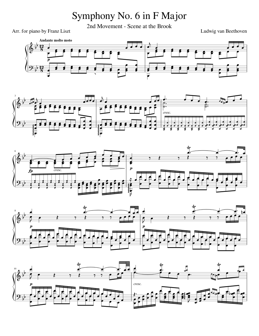 Beethoven Symphony No. 6 "Pastoral" (2nd movement) Piano solo Sheet Music for Piano (Solo ...
