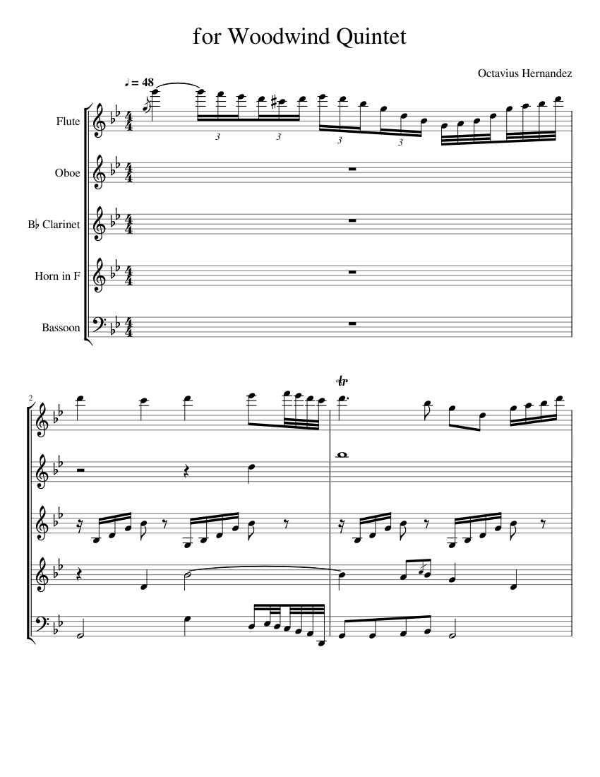 for_Woodwind_Quintet Sheet music for Flute, Oboe, Clarinet in b-flat ...