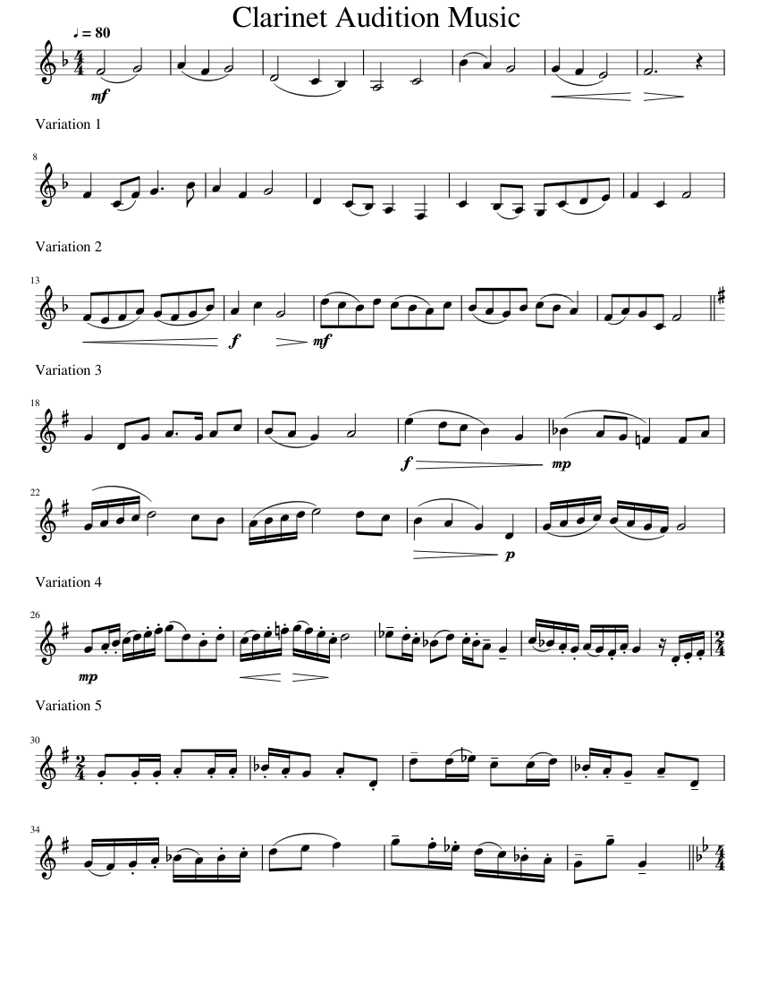 Clarinet Audition Music Sheet Music for Clarinet in b-flat (Solo ...