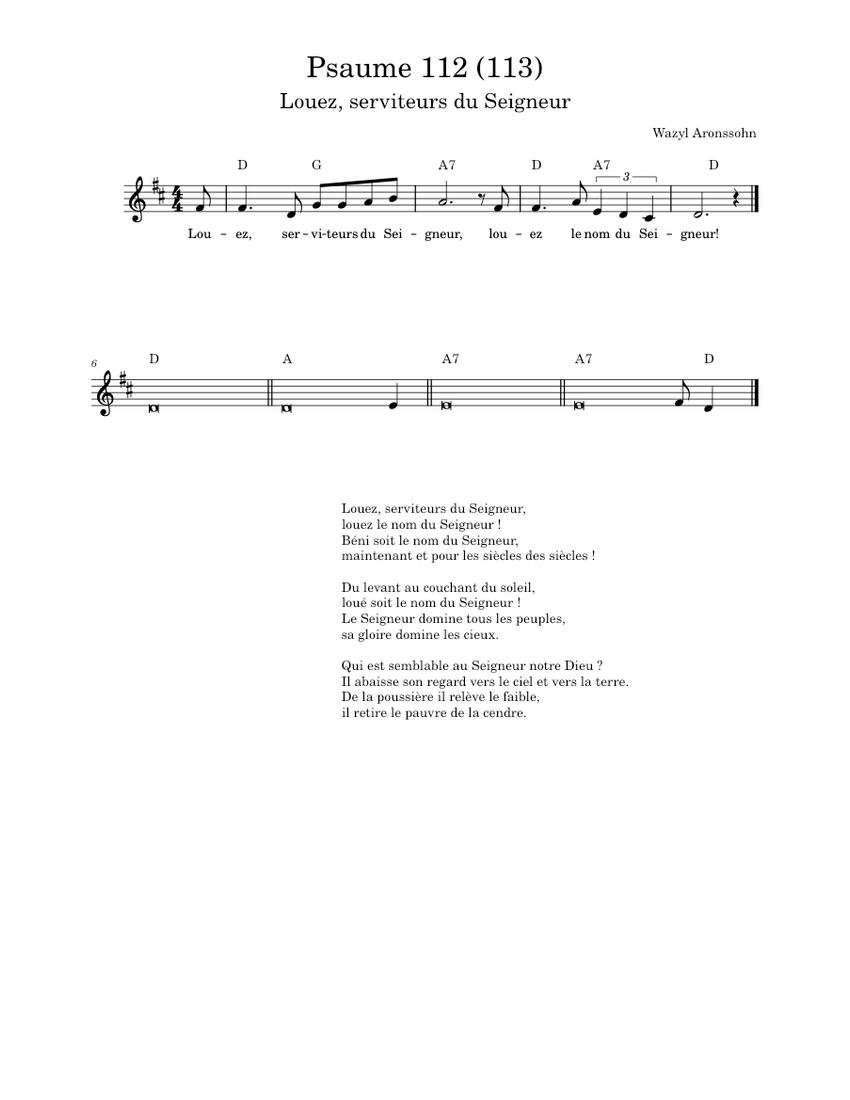 Psaume 112 (113) Louez serviteurs du Seigneur – Wazyl Aronssohn Sheet ...