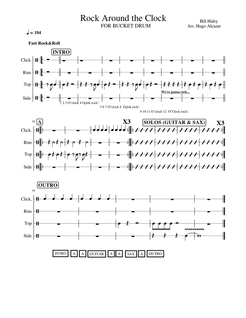 Rock around the clock – Bill Haley & His Comets Sheet Music for Snare ...