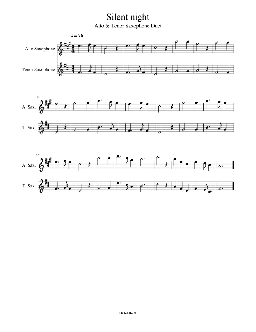 Silent Night Sheet Music for Saxophone alto, Saxophone tenor (Woodwind ...