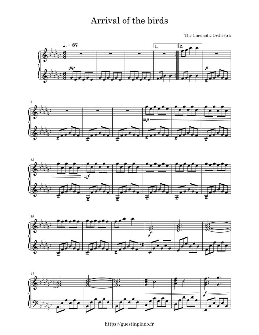 Arrival of the birds - The Cinematic Orchestra Sheet Music for Piano ...