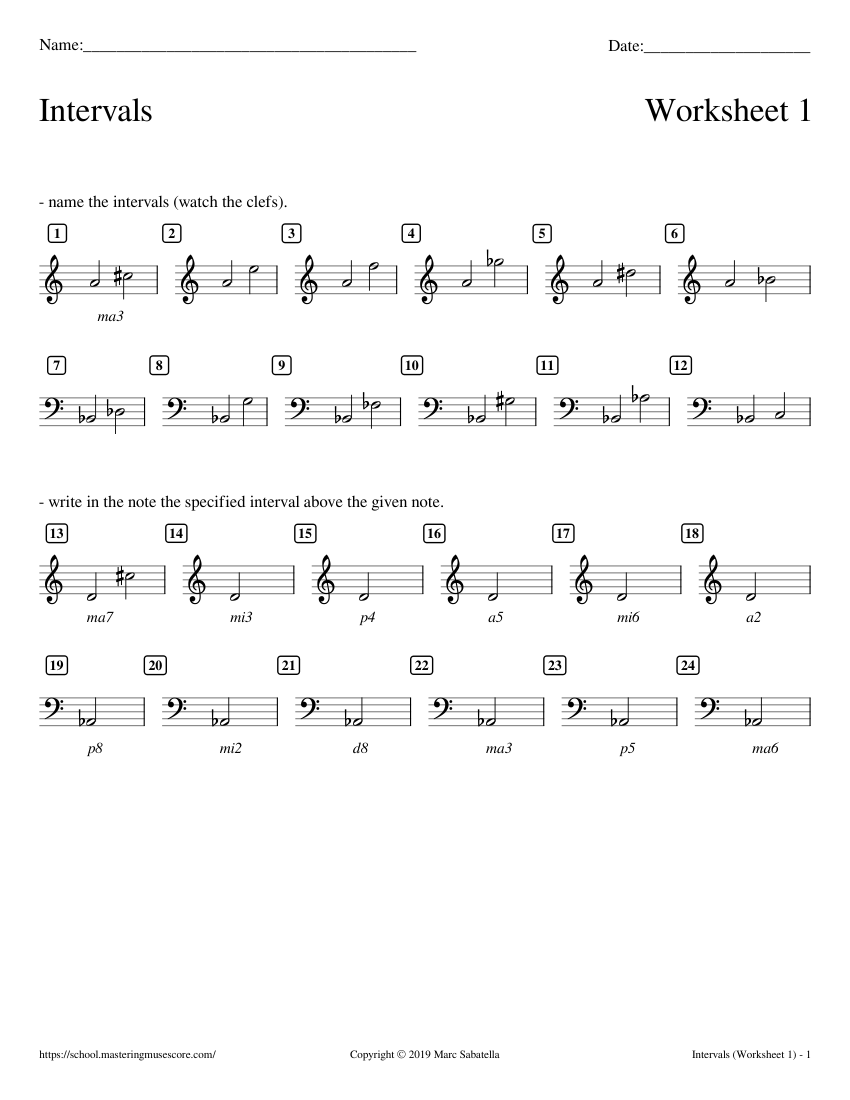Intervals (Worksheet 1) Sheet Music for Piano (Solo) Easy | MuseScore.com