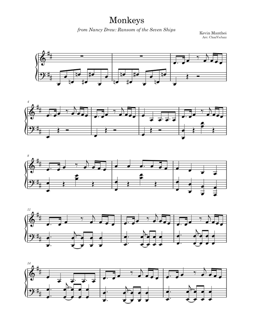 Monkeys Sheet Music for Piano (Solo) Easy | MuseScore.com