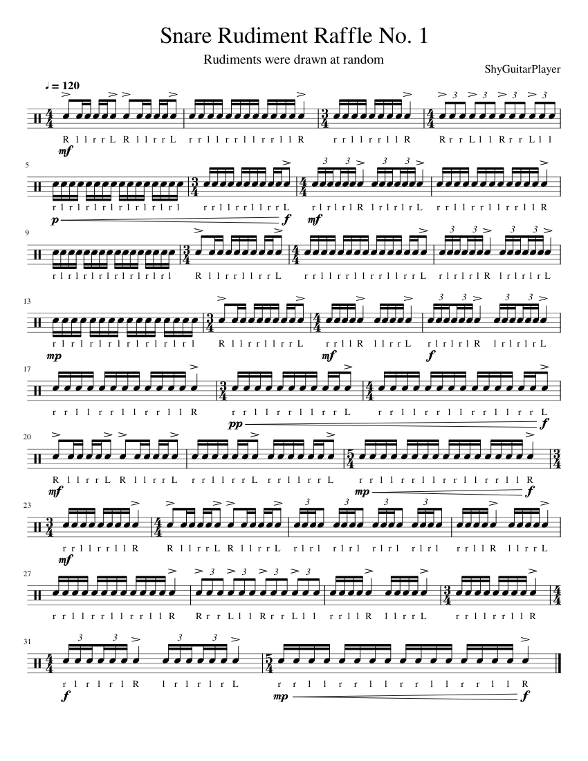 Snare Rudiment Raffle No. 1 - piano tutorial
