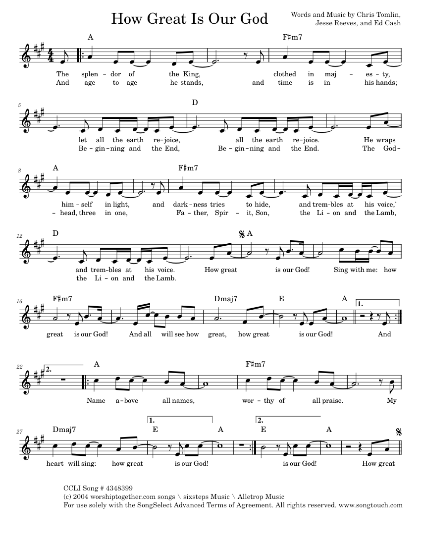 How great is our god – Chris Tomlin How Great Is Our God Sheet Music ...