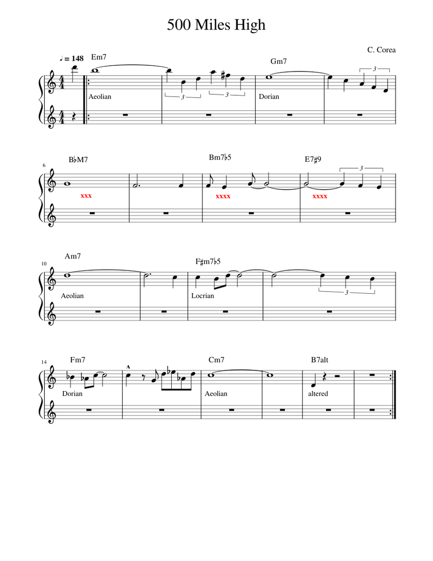 500 Miles High Sheet music for Piano (Solo) Easy | Musescore.com