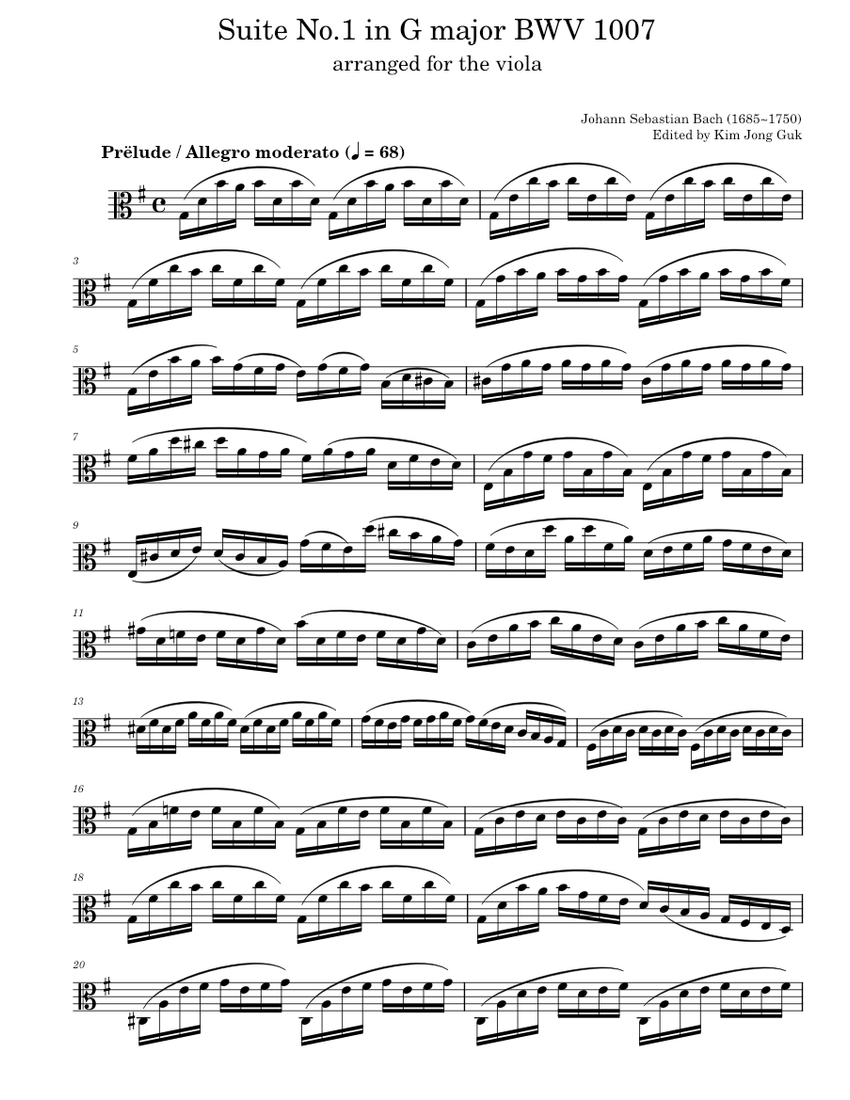 Bach Suite No.1 in G major BWV 1007 (Arranged for Viola / Edited by Kim ...
