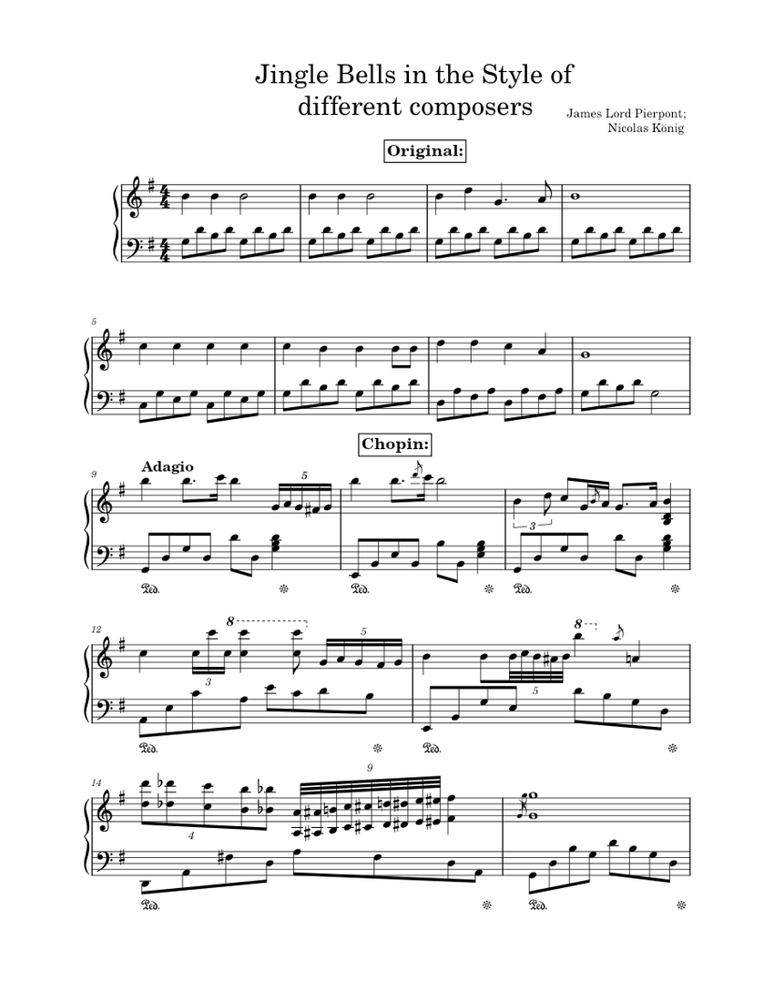 Jingle Bells in the style of different composers Sheet Music for Piano ...