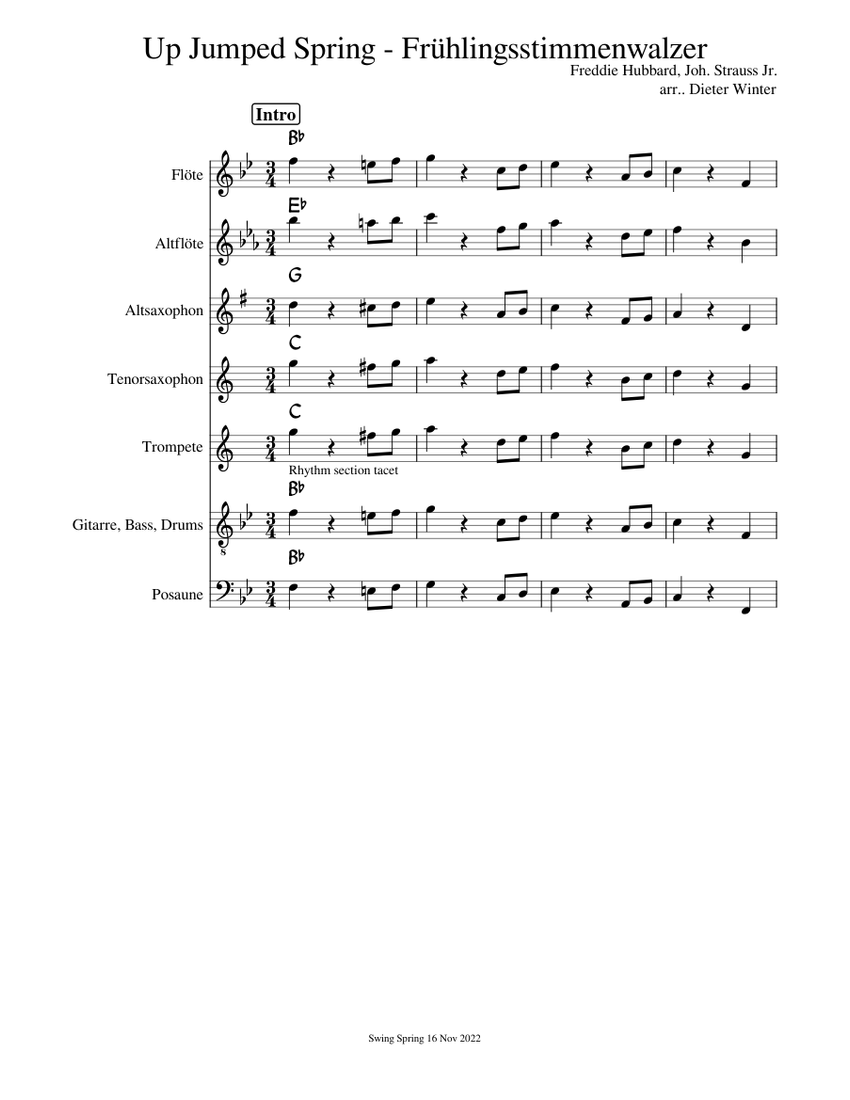 Up Jumped Spring arr Frühlingsstimmenwalzer Sheet music for Trombone ...