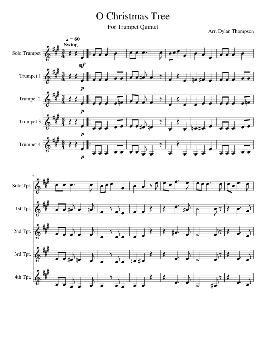 Oh Christmas Tree (Trumpet Quintet) Sheet Music for Trumpet in b-flat (Brass Quartet ...