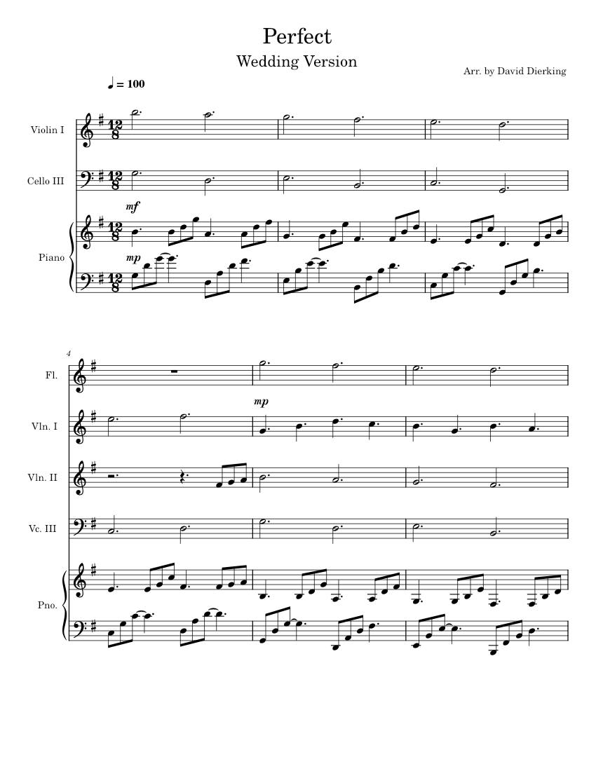 Perfect With Pachelbel Canon Sheet music for Piano, Flute, Violin ...