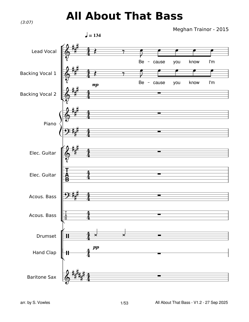 All About That Bass (Meghan Trainor) Sheet Music for Piano, Vocals ...