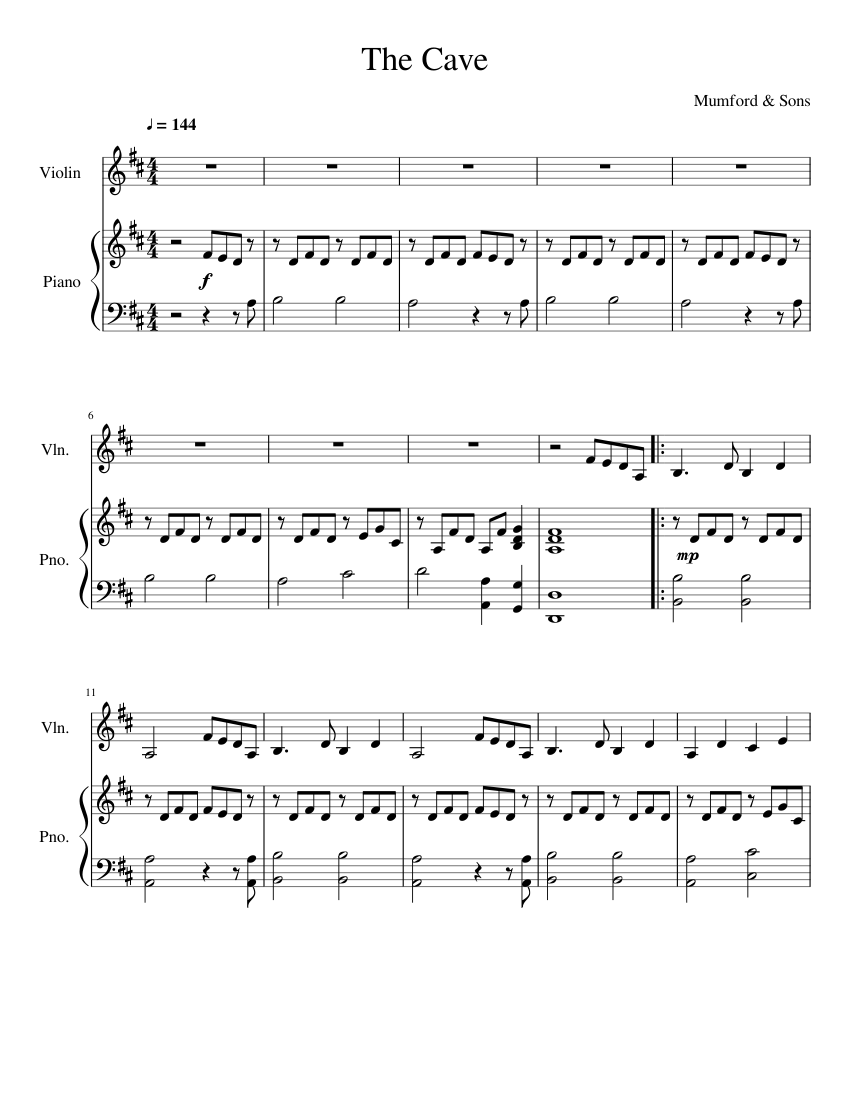 The Cave - Mumford & Sons Sheet music for Piano, Violin (Solo ...